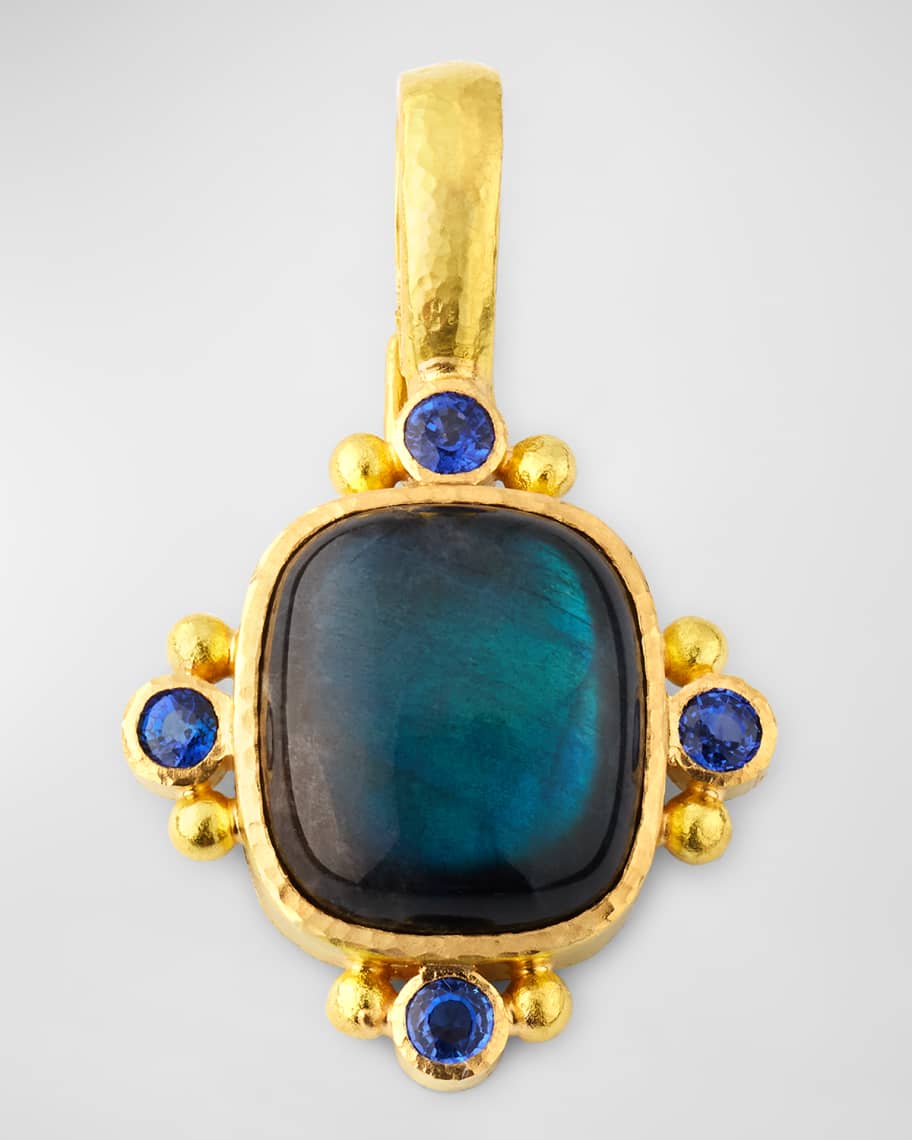 Elizabeth Locke 19K Yellow Gold Medium Vertical Cushion Labradorite and ...