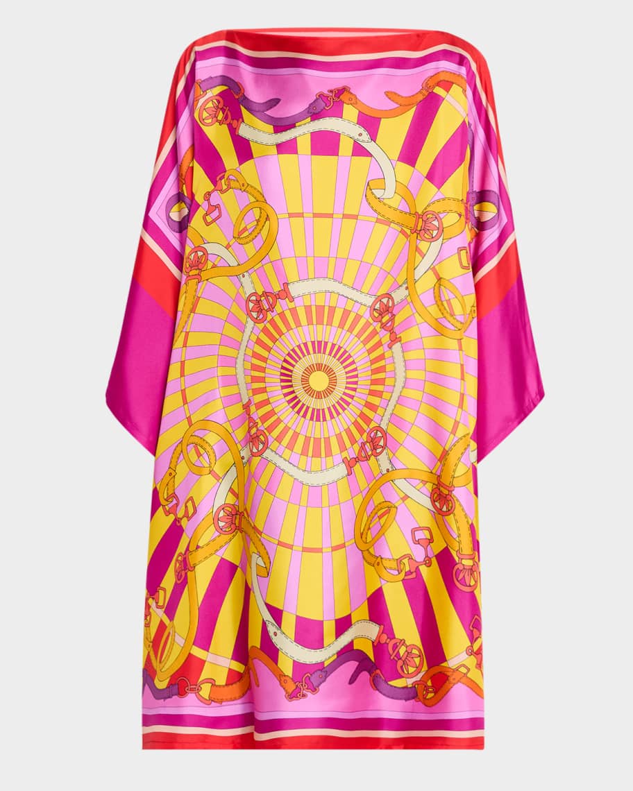 Rani Arabella Firenze Hibiscus Hand-Printed Silk Kaftcan | Neiman Marcus