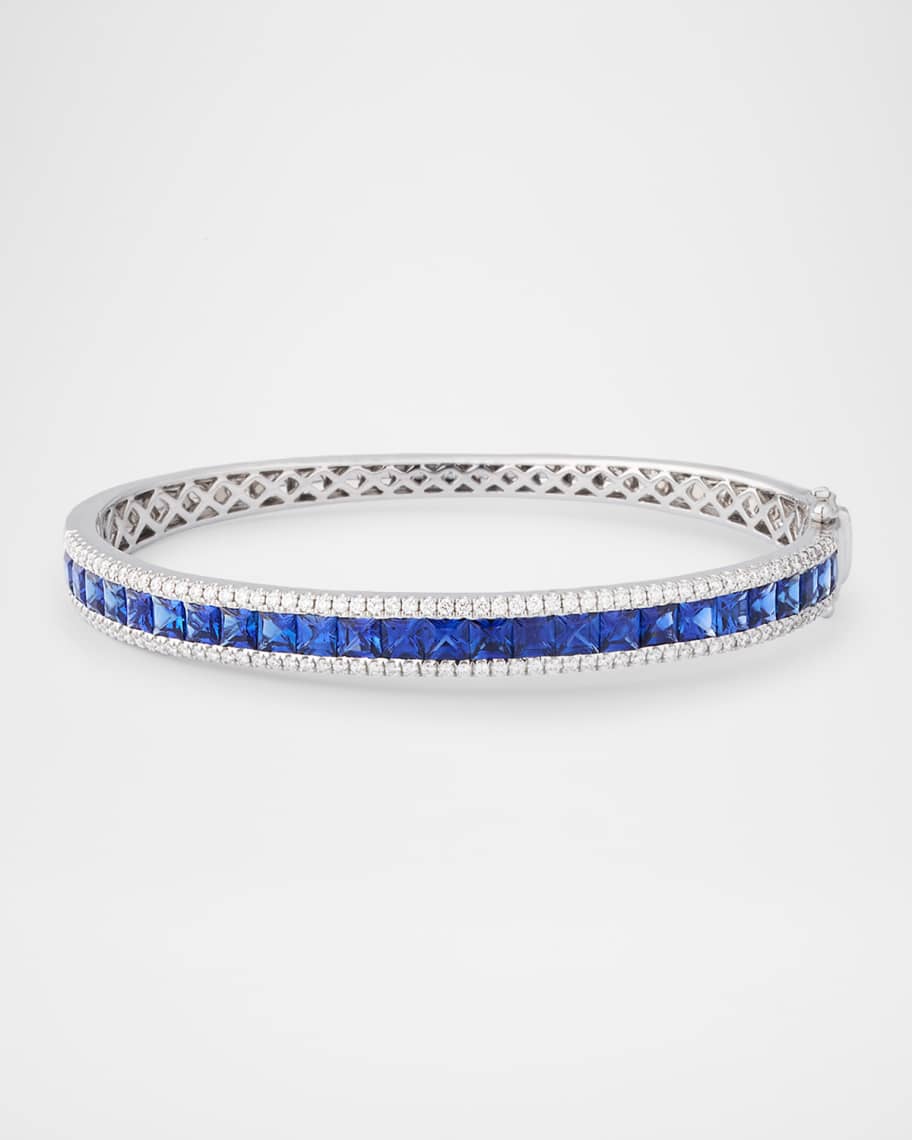 Lisa Nik Rainbow 18K White Gold Princess Channel Blue Sapphire and ...