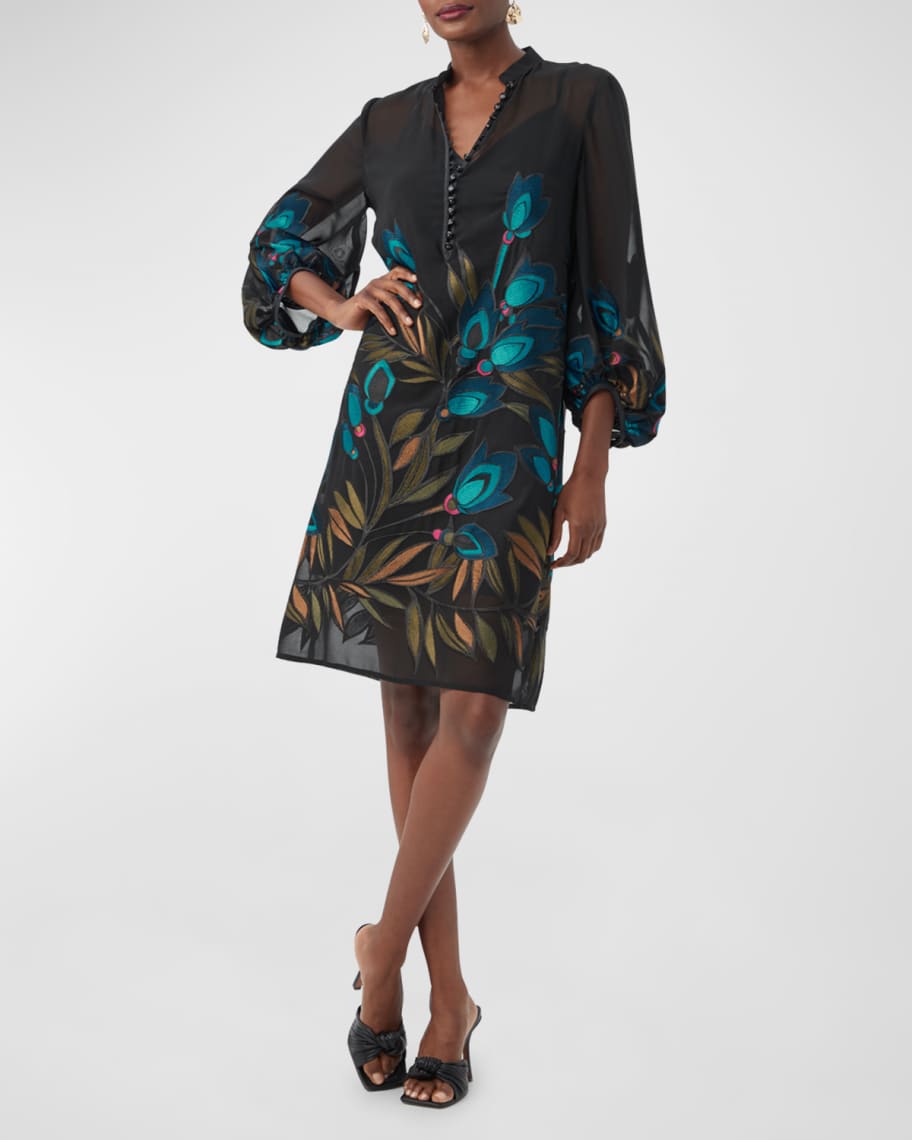 Trina Turk Boheme 2 Floral-Embroidered Shift Dress | Neiman Marcus