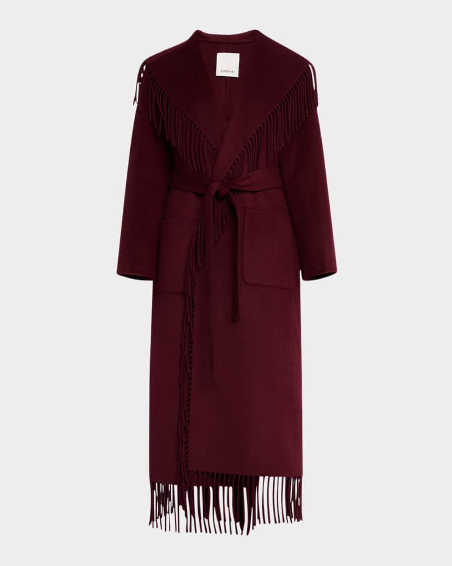 SIMKHAI Carrie Melton Wool-Blend Fringe Robe Coat | Neiman Marcus