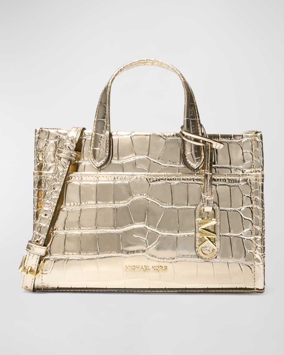 MICHAEL Michael Kors Gigi Croc-Embossed Metallic Leather Top-Handle Bag ...