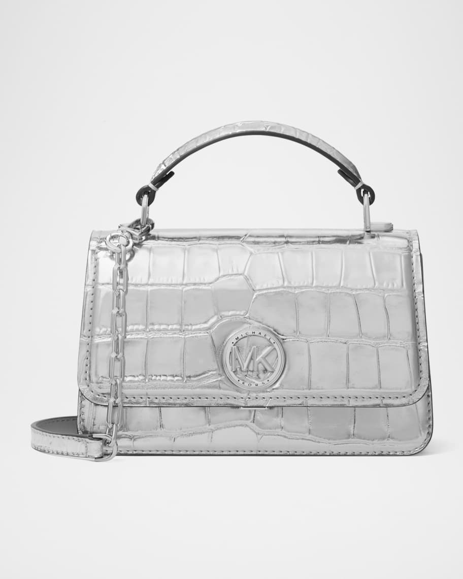 MICHAEL Michael Kors Delancey Metallic Croc-Embossed Leather Crossbody ...