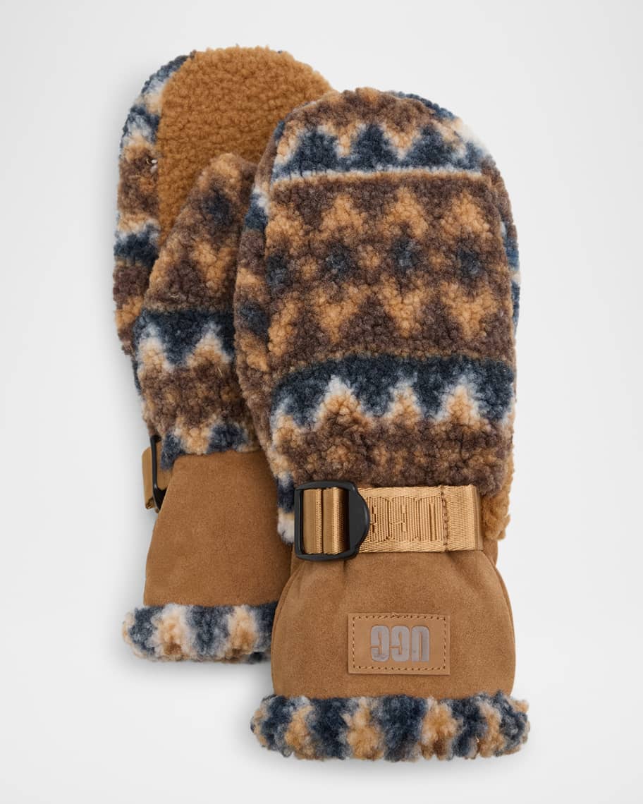 UGG Men's Elias UGGfluff Fleece and Leather Mittens | Neiman Marcus
