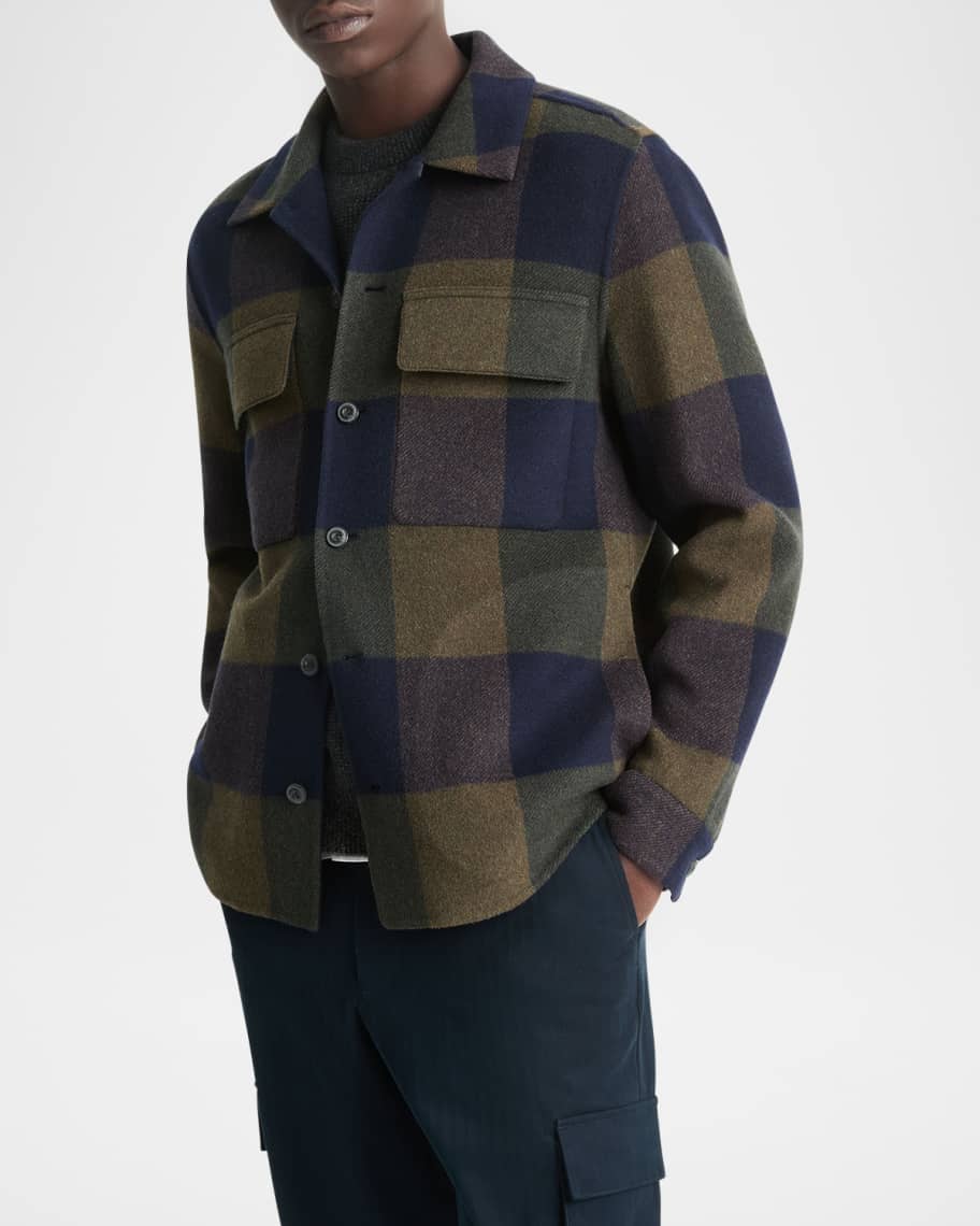 Vince Men's Plaid Splittable Overshirt | Neiman Marcus