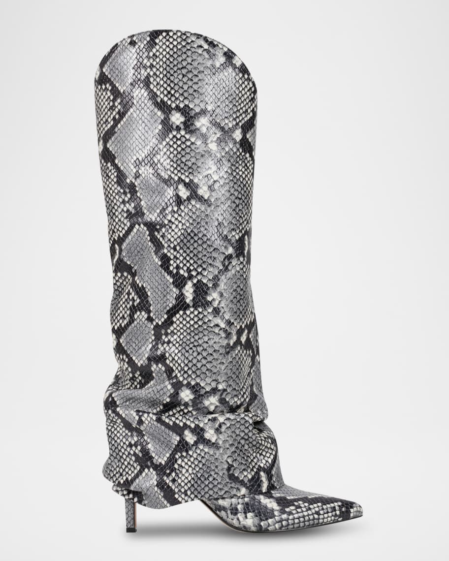 Marc Fisher LTD Nairine Slouchy Snake-Embossed Leather Stiletto Knee ...