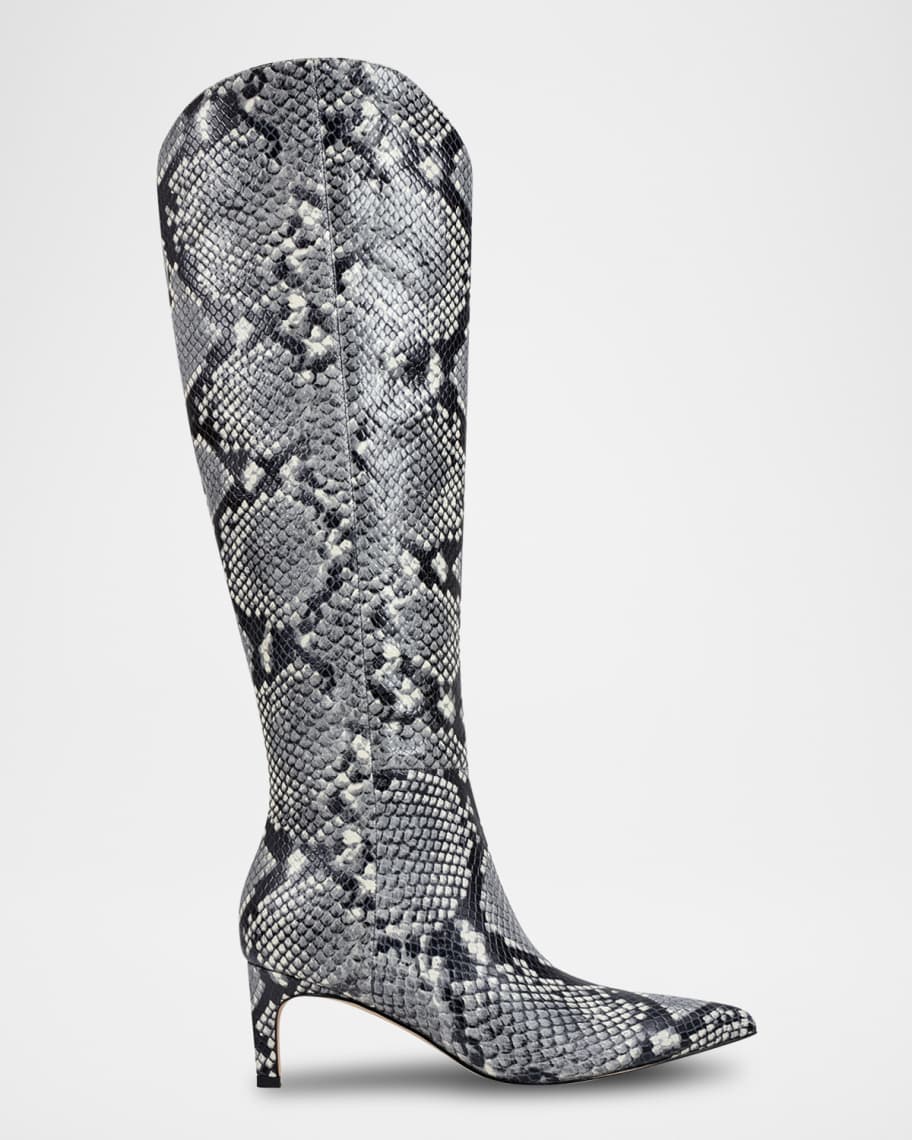 Marc Fisher LTD Quinnie Snakeskin-Embossed Leather Kitten Tall Boots ...