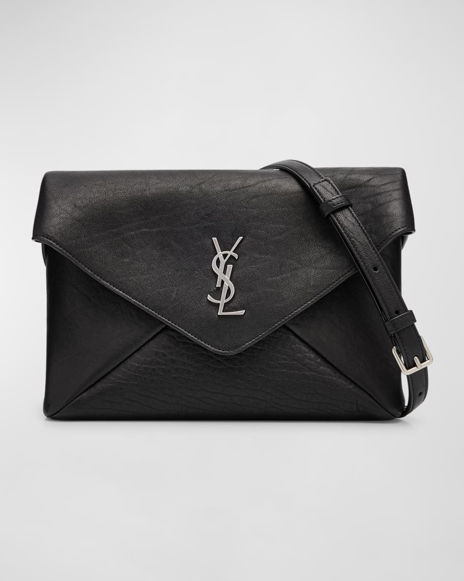 Saint Laurent Men's Large YSL Pouch on Strap in Leather | Neiman Marcus