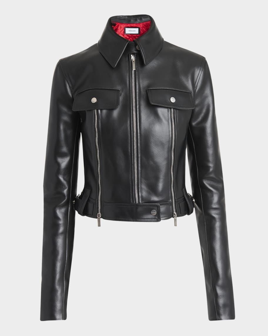 Ferragamo Zipper Leather Trucker Jacket | Neiman Marcus