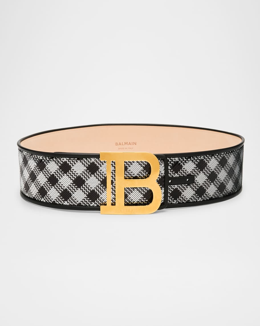 Balmain B-Logo Satin Sequin Wide Belt | Neiman Marcus