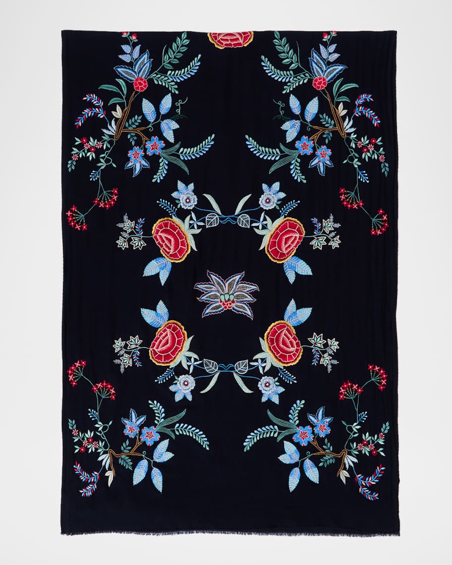 Janavi India Embroidered Floral Cashmere & Silk Scarf | Neiman Marcus