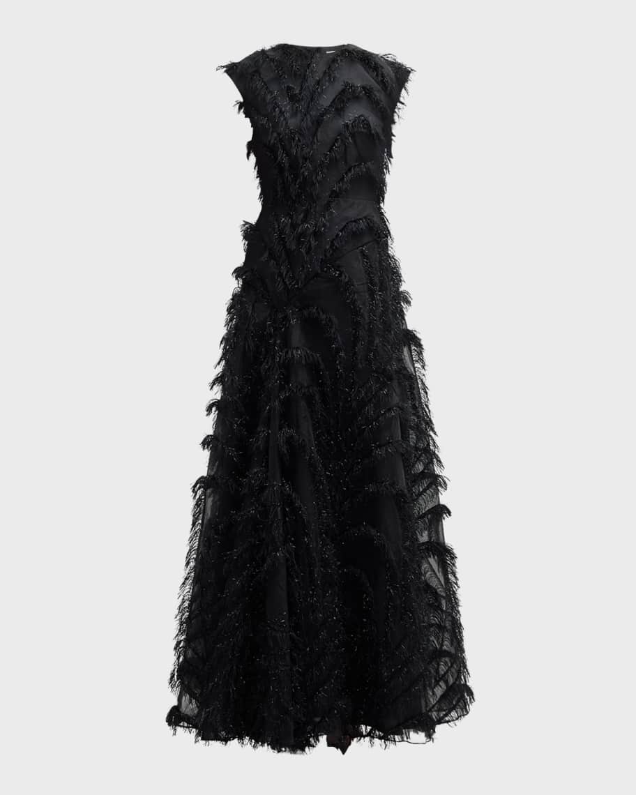 E.Stott Delilah Sleeveless Fringe-Trim Gown | Neiman Marcus
