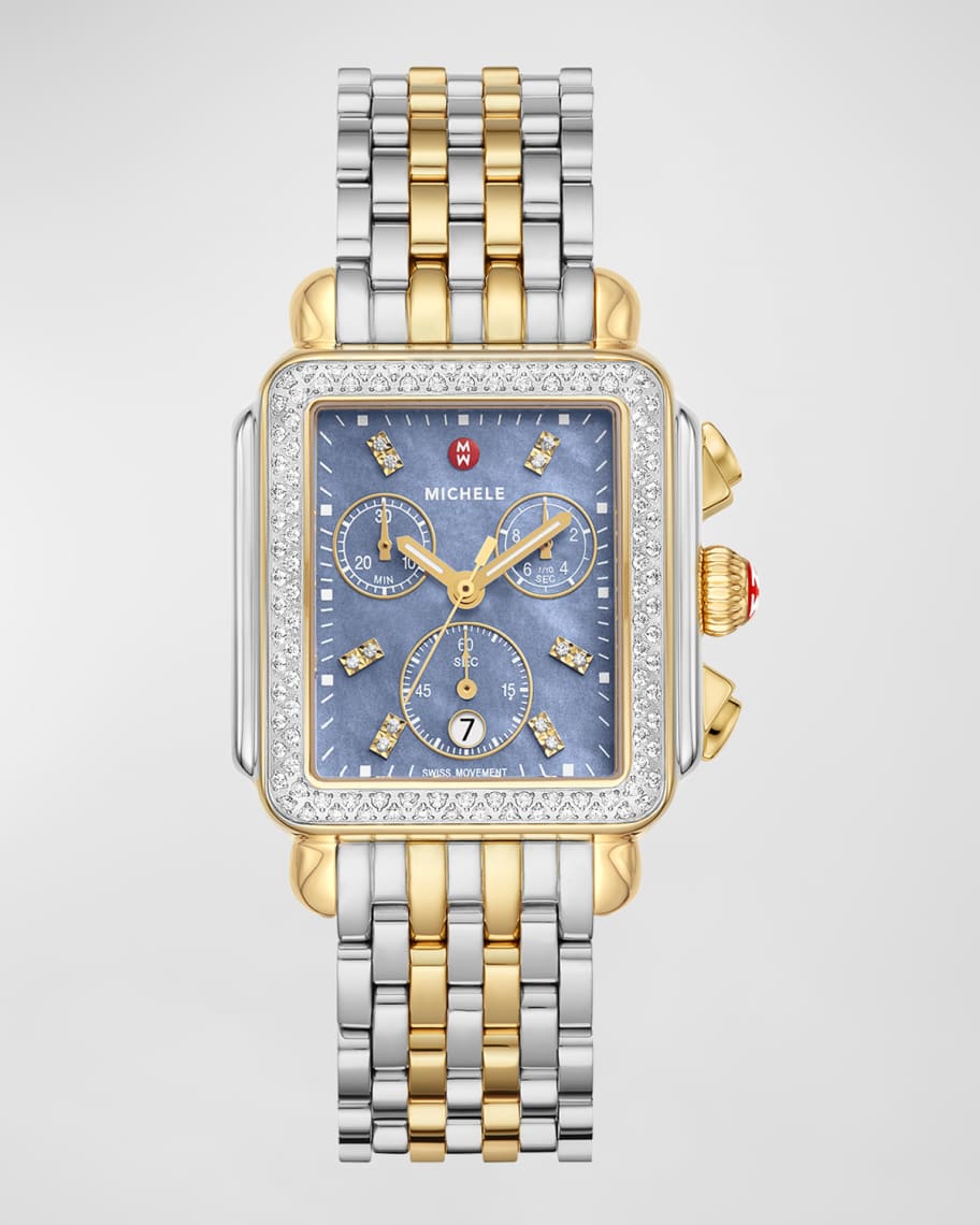 MICHELE Deco Diamond Blue Dusk Mother of Pearl Watch | Neiman Marcus