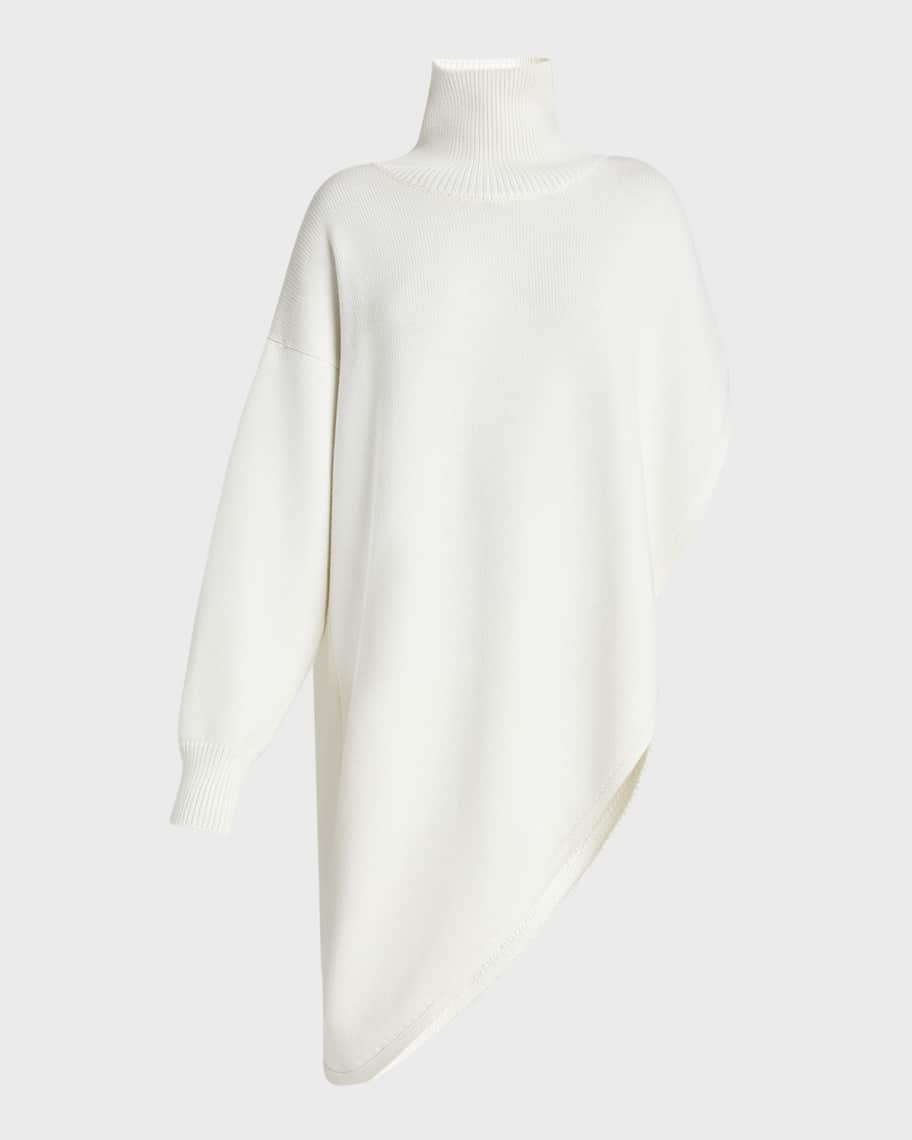 ALAIA Turtleneck Asymmetric Cape Hybrid Wool Sweater | Neiman Marcus