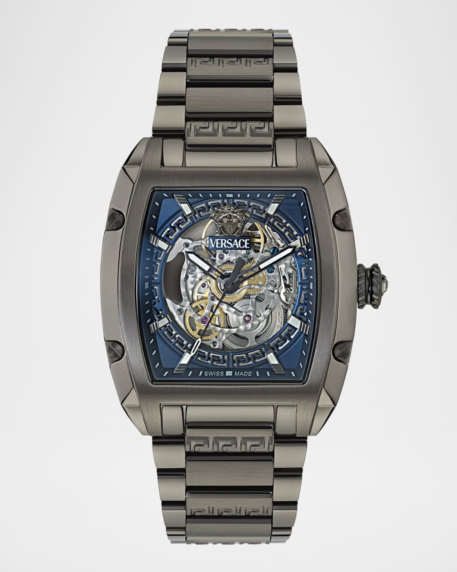 Versace Men's Dominus IP Gunmetal Skeleton-Dial Bracelet Watch, 42x49 ...