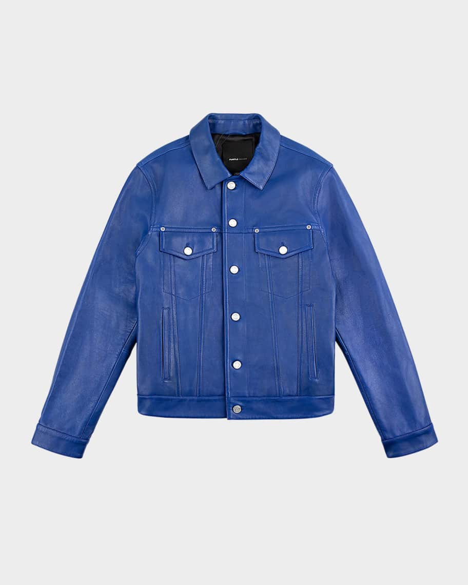 PURPLE Men's Leather Trucker Jacket | Neiman Marcus