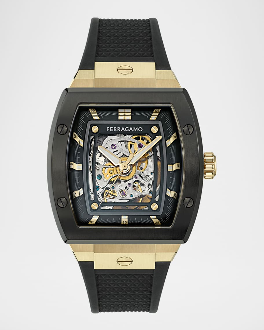 Ferragamo Men's F-80 Two-Tone Tonneau Skeleton-Dial Watch, 42mm ...