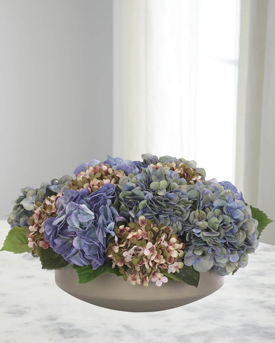 NDI Hydrangeas 19" Faux Floral Arrangement in a Concrete Bowl | Neiman ...