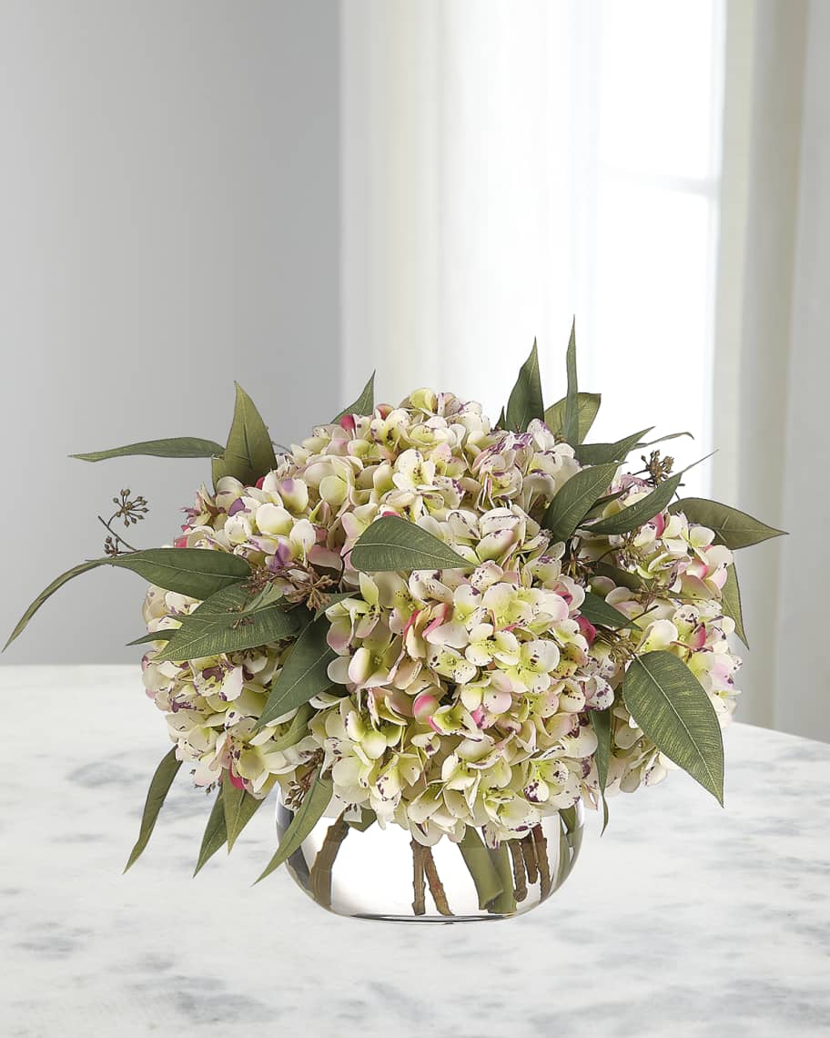 NDI Hydrangeas 12" Faux Floral Arrangement in a Glass Vase | Neiman Marcus