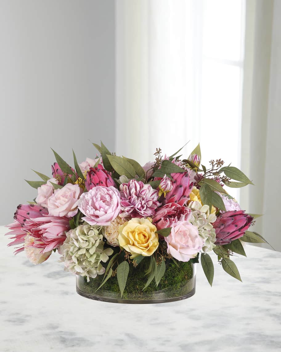 NDI Roses, Peonies, & Moss Garden 29" Faux Floral Arrangement in Glass ...