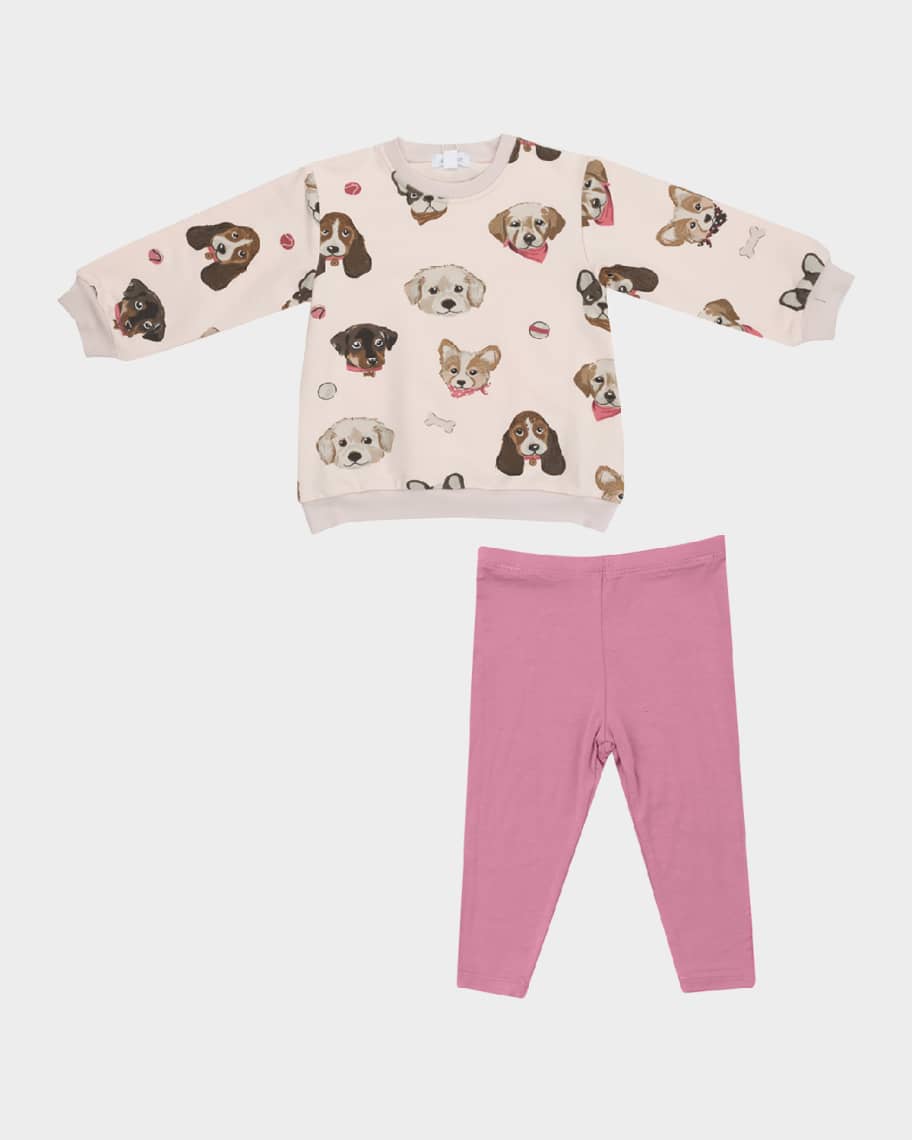 Angel Dear Girl's Pretty Puppy FacesOversized Sweatshirt & Leggings Set ...