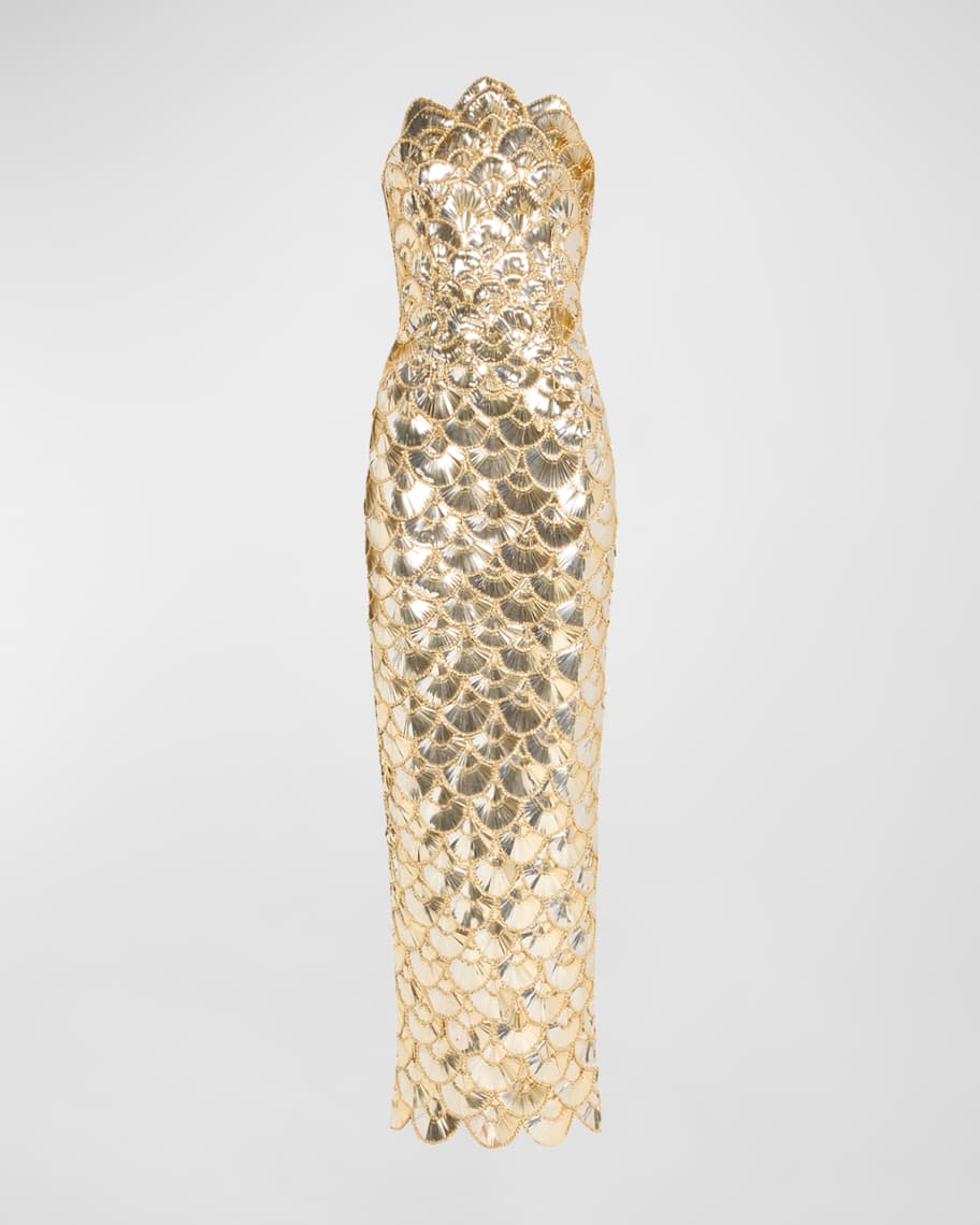 Oscar de la Renta Strapless Sequined Scallop Column Gown | Neiman Marcus
