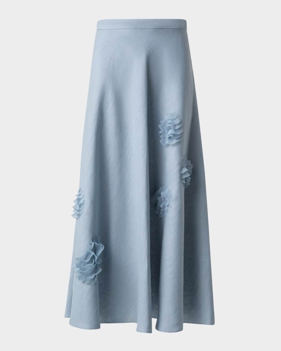 Akris punto 3D Carnation Raw Linen Midi Skirt | Neiman Marcus