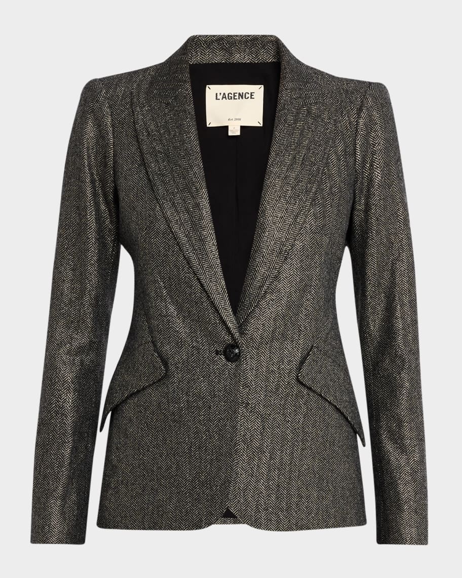 L'Agence Chamberlain Metallic Herringbone Single-Breasted Blazer ...