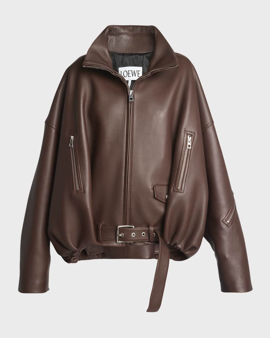 Loewe Leather Balloon Jacket with Zipper Detail | Neiman Marcus