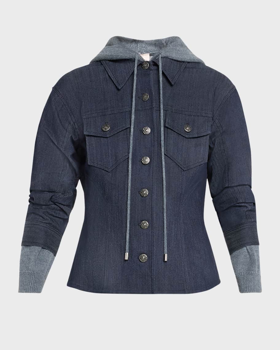 Cinq a Sept Canyon Hooded Scrunched-Sleeve Denim Jacket | Neiman Marcus