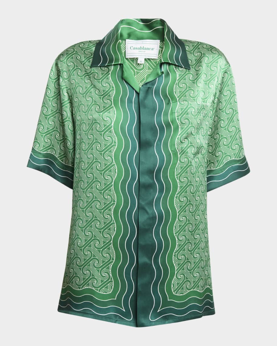 CASABLANCA Swirl-Print Cuban Collared Shirt | Neiman Marcus