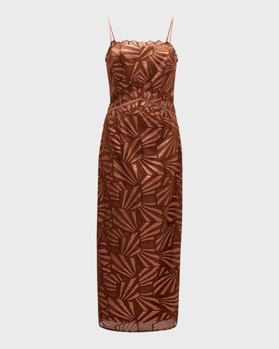 Ramy Brook Nonie Geometric Lace Midi Dress | Neiman Marcus