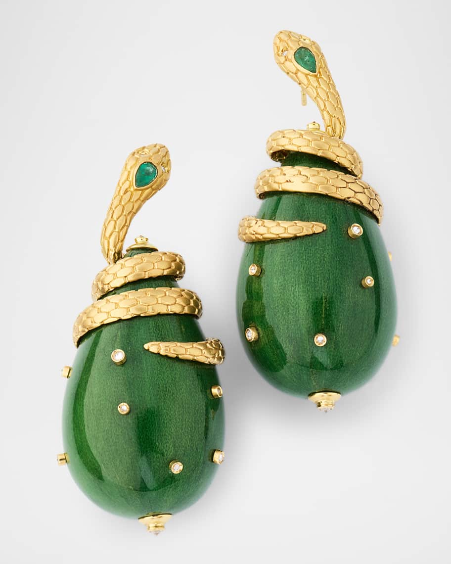 Silvia Furmanovich Green-Lacquered Teardrop Marquetry Earrings with ...