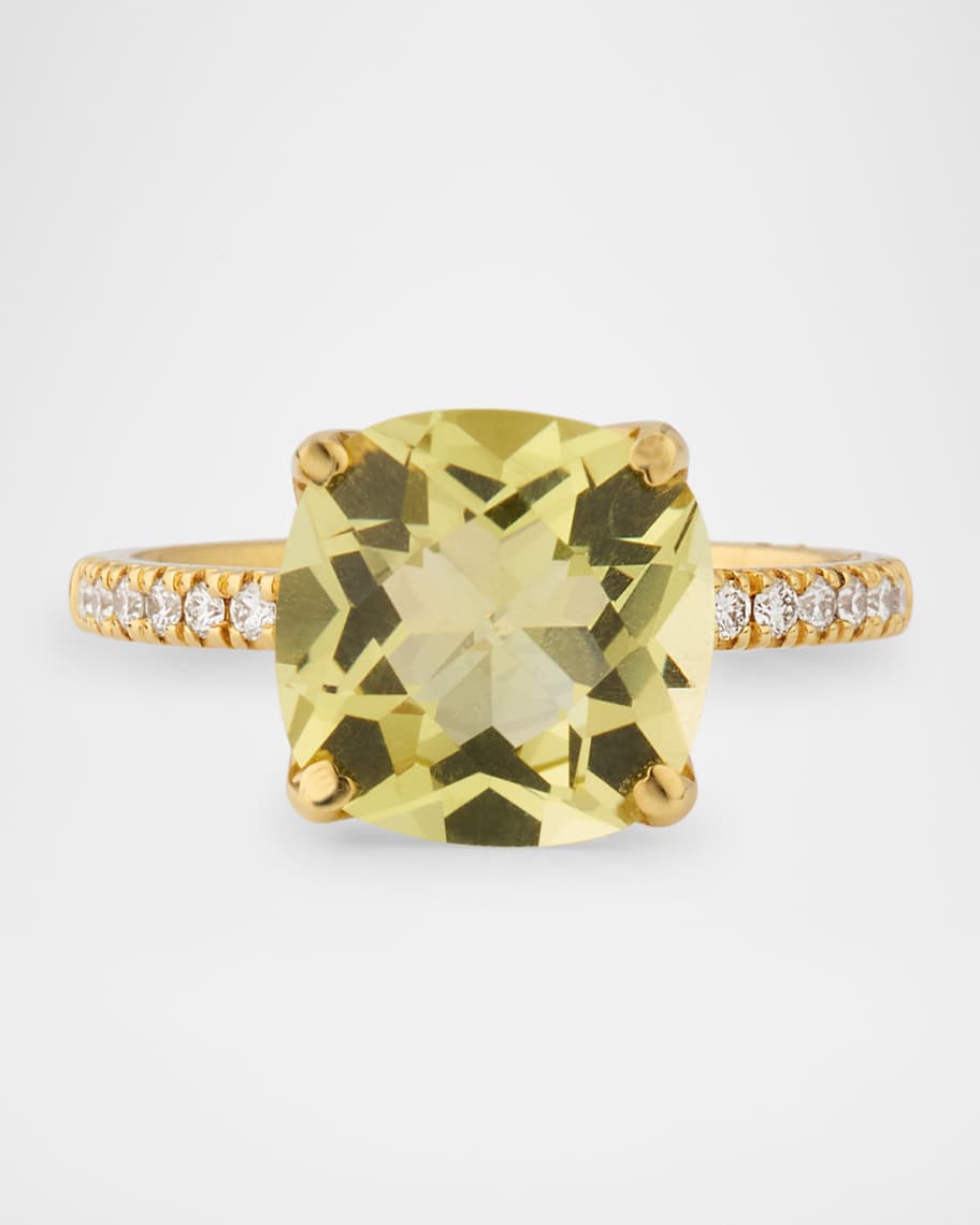 Lisa Nik Rocks 18K Yellow Gold Cushion Cut Lemon Quartz and Pavé ...