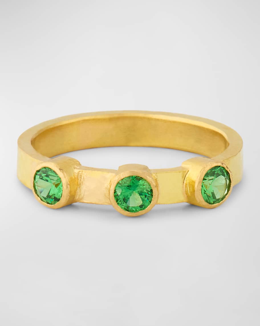 Elizabeth Locke 19K Yellow Gold 3 Green Tsavorite Flat Ribbon Stack ...