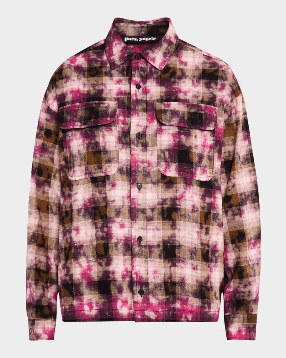 Palm Angels Men's Curved Logo Check Sport Shirt | Neiman Marcus
