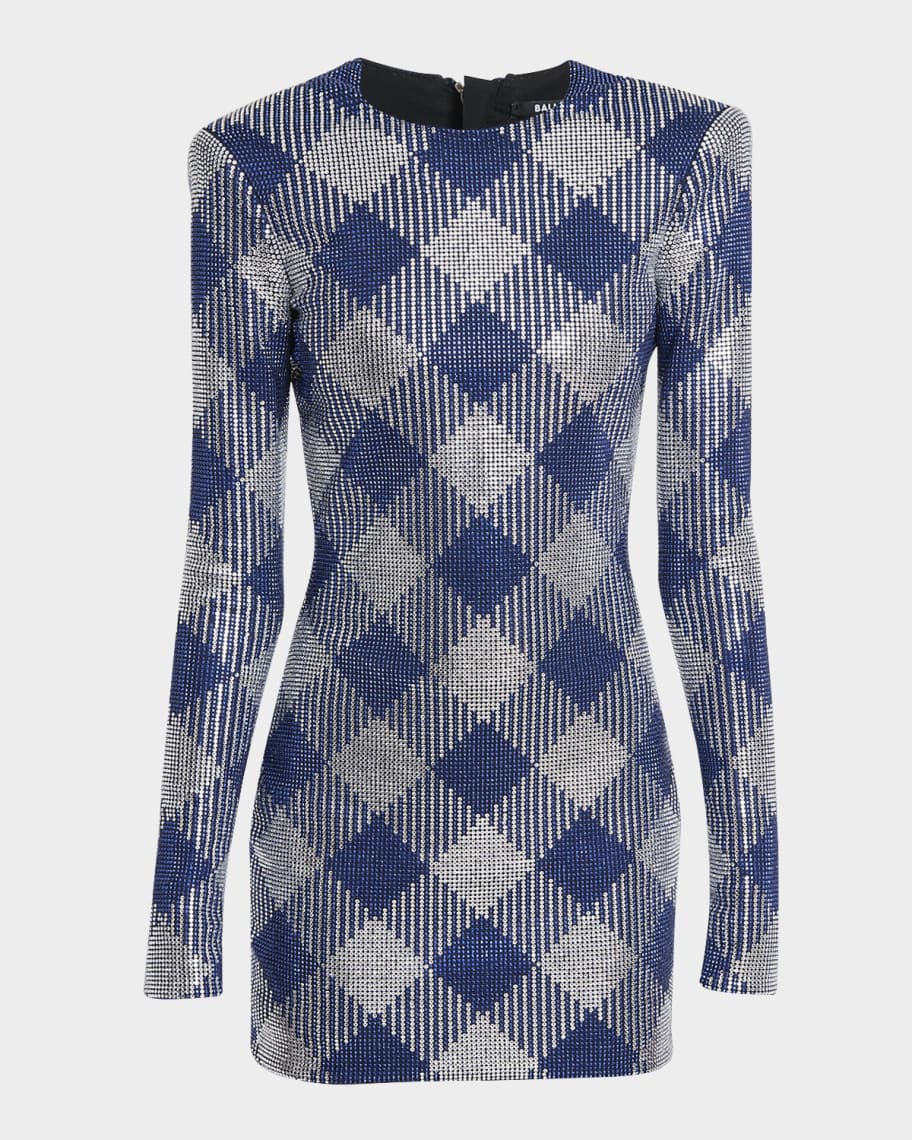 Balmain Long-Sleeve Diamond Rhinestone Mini Dress | Neiman Marcus