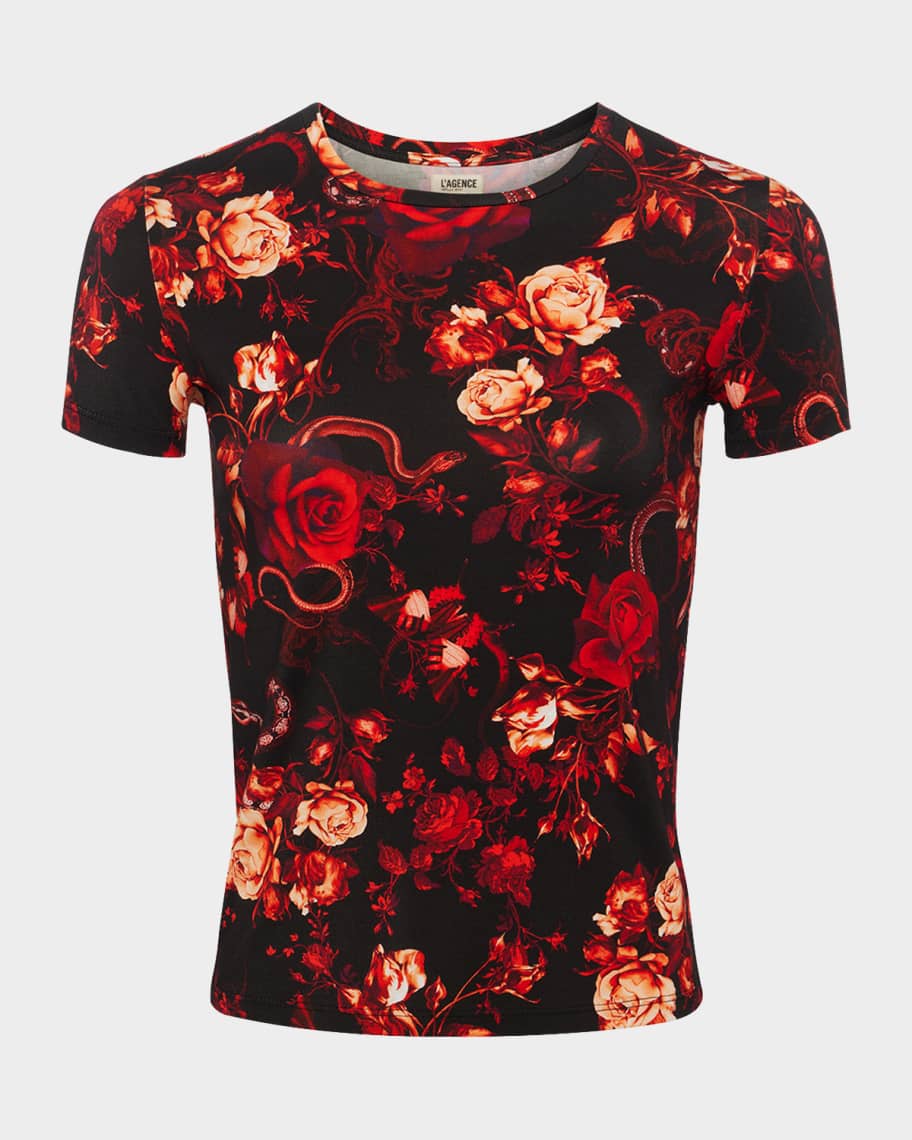 L'Agence Ressi Short-Sleeve Floral Baroque Tee | Neiman Marcus