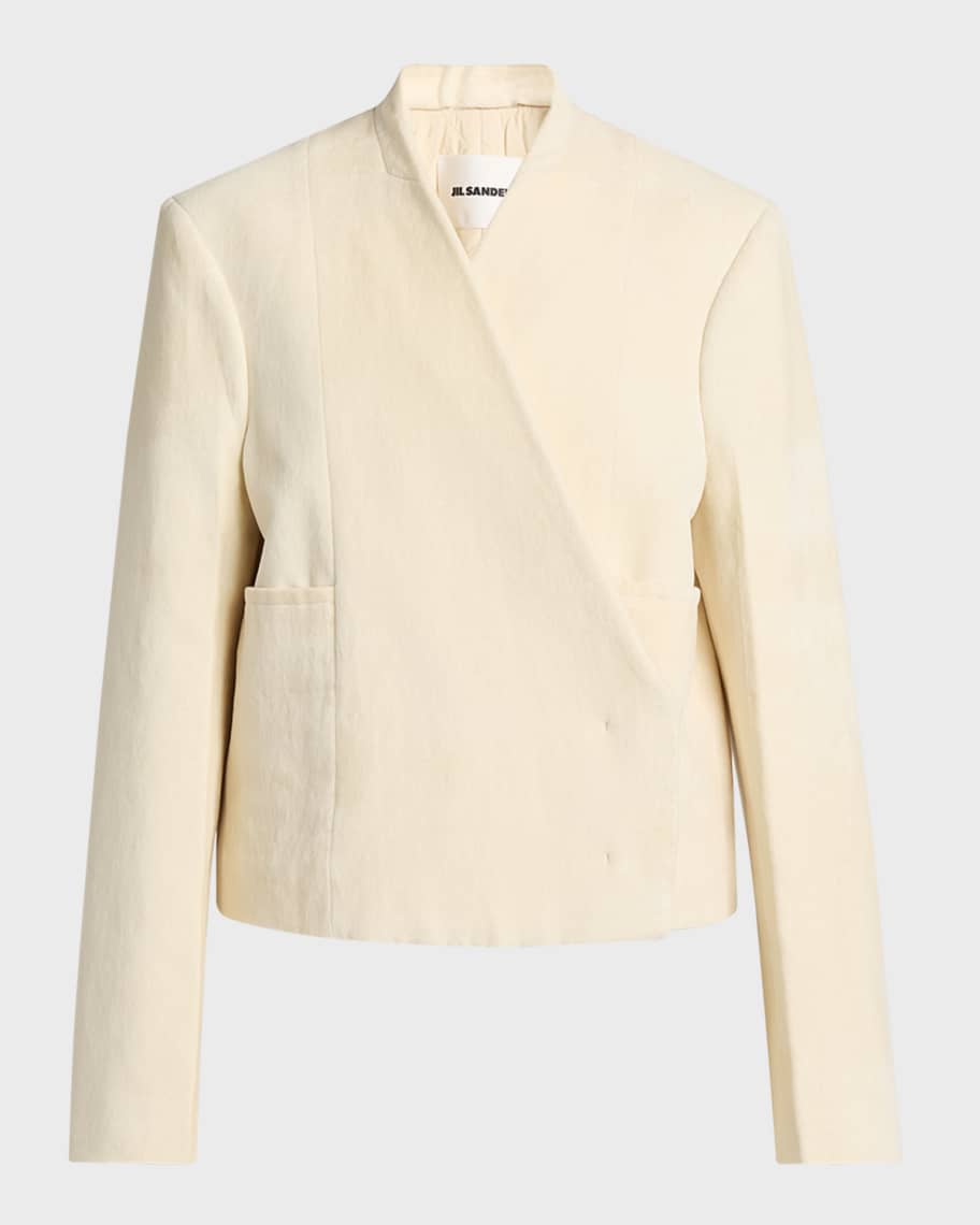 Jil Sander Double-Breasted Collarless Jacket | Neiman Marcus