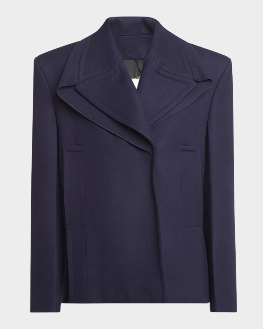 Victoria Beckham Pointed-Shoulder Single-Breasted Wool Peacoat | Neiman ...