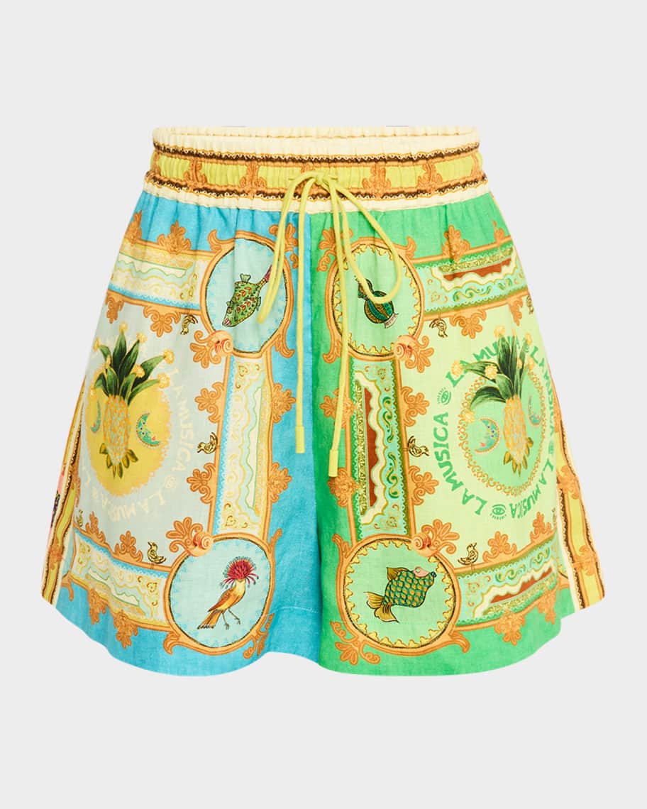 ALEMAIS La Musica Linen Shorts | Neiman Marcus