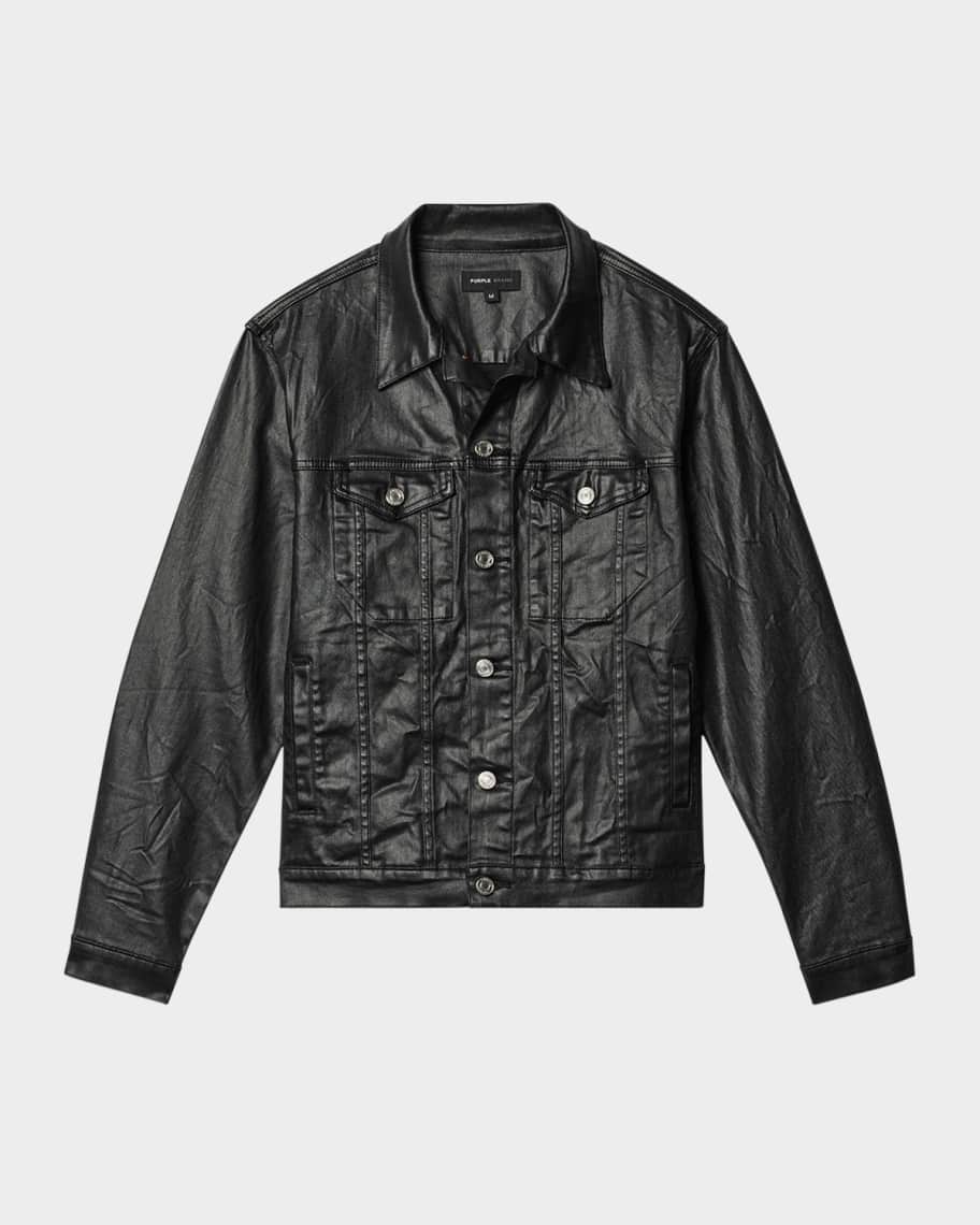 PURPLE Men's Creased Coated Trucker Jacket | Neiman Marcus