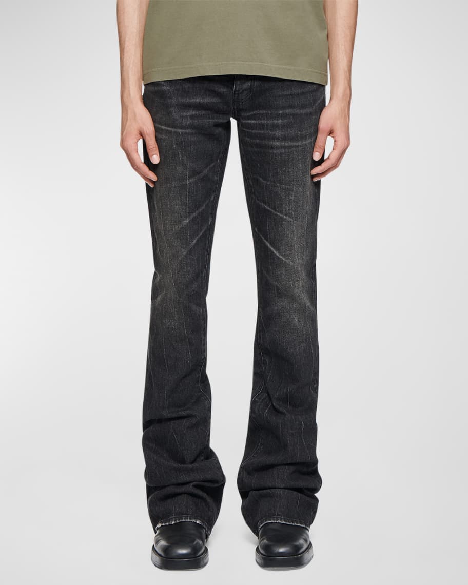 PURPLE Men's Super Stack Coated Flared Jeans | Neiman Marcus