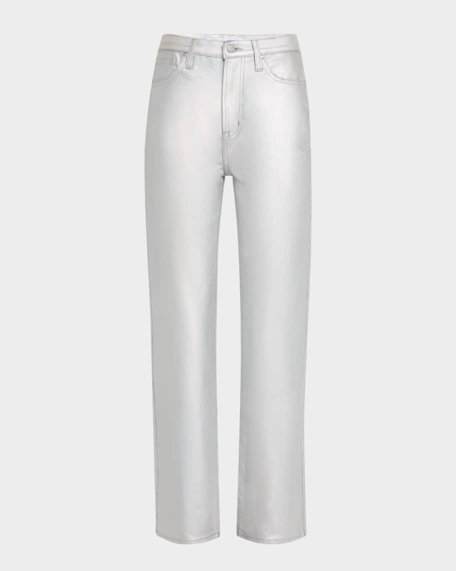 PISTOLA Cassie Super High-Rise Straight Crop Metallic Jeans | Neiman Marcus