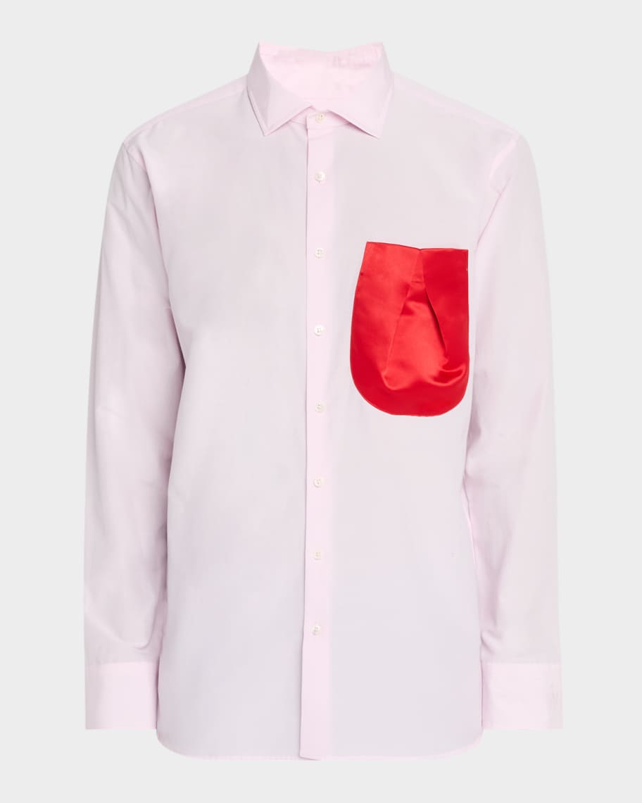 JW Anderson Men's Dress Shirt with Satin Balloon Pocket | Neiman Marcus