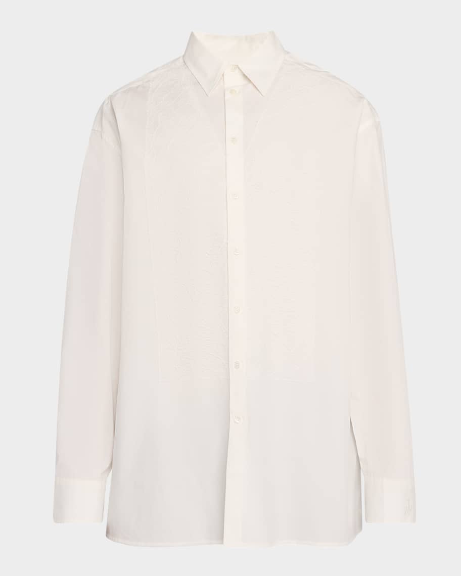 JW Anderson Men's Lace Appliqué Button-Down Shirt | Neiman Marcus