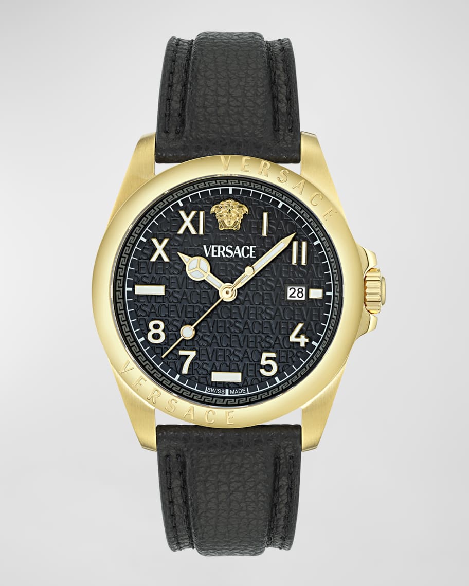 Versace Anteo IP Yellow Gold Leather-Strap Watch, 41mm | Neiman Marcus