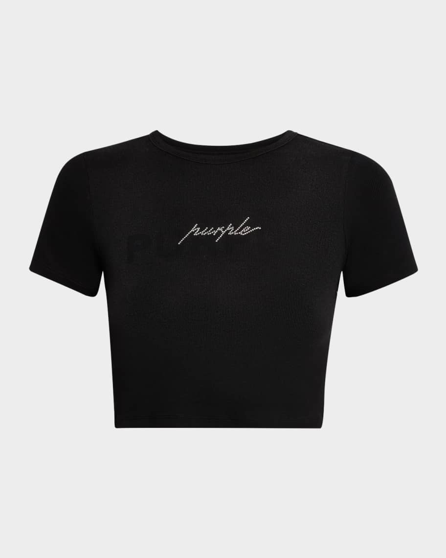 PURPLE Rhinestone Logo Baby Tee | Neiman Marcus