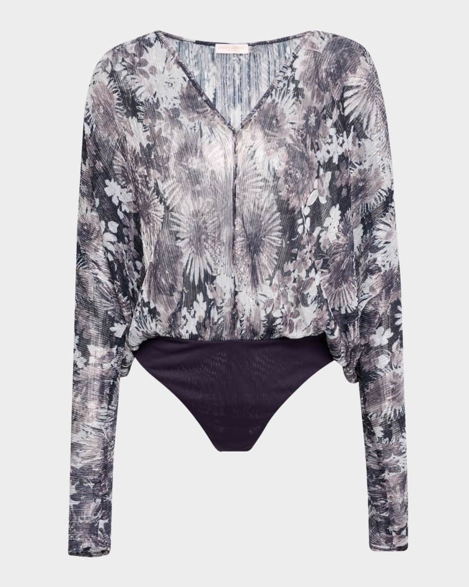 Ramy Brook Margot Metallic Floral Long-Sleeve Bodysuit | Neiman Marcus