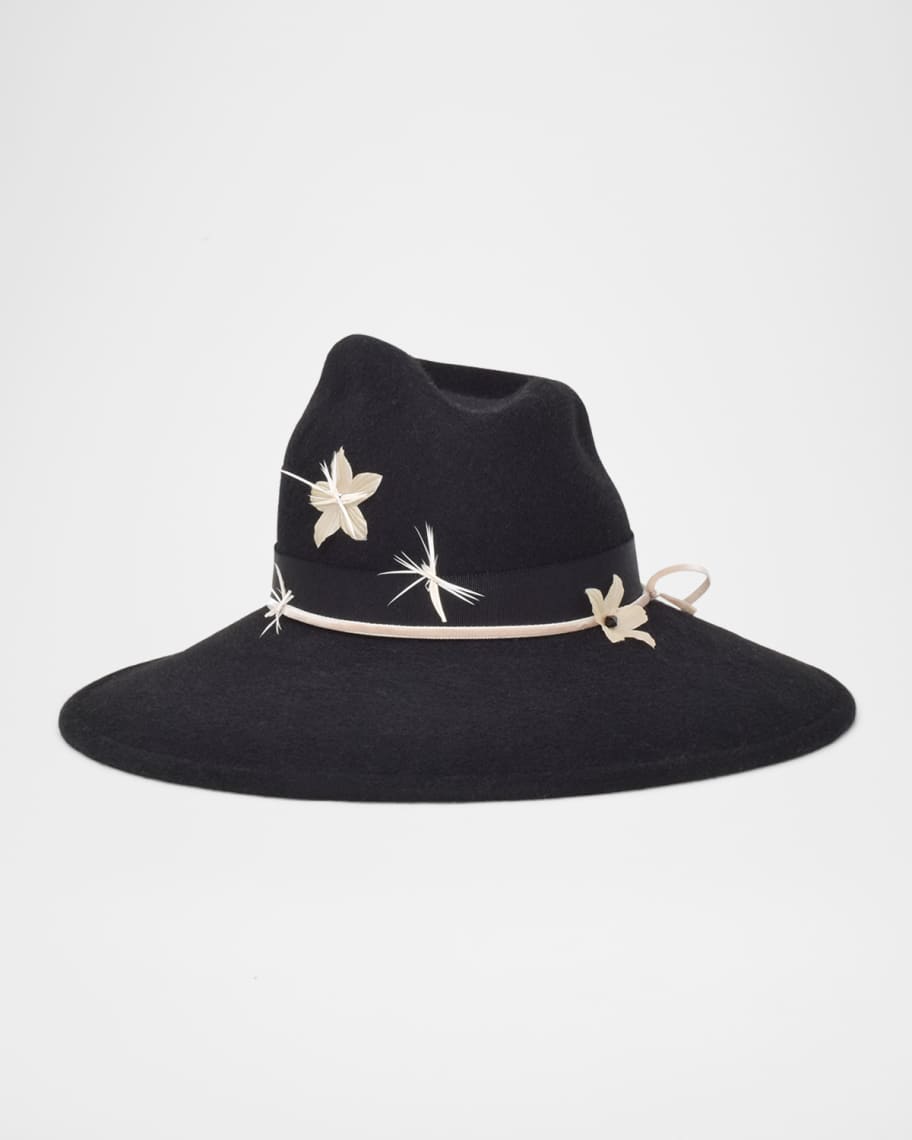 Gigi Burris Drake Flower Rabbit Hair Fedora Hat | Neiman Marcus